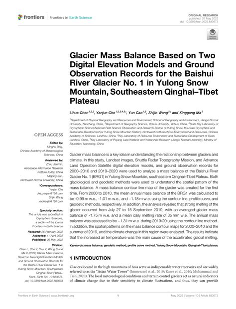 PDF Glacier Mass Balance Based On Two Digital Elevation Models And Ground Observation Records