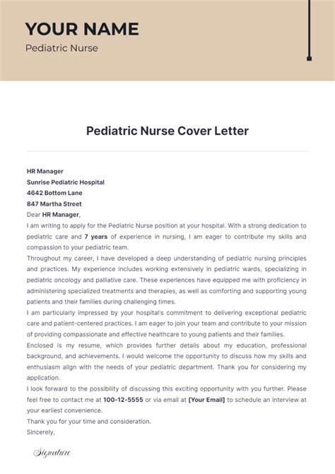 Pediatric Nursing Cover Letter