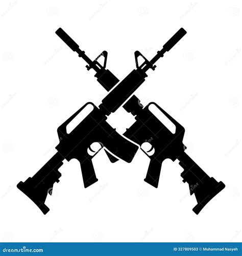 Vector Illustration Of Two Crossed Assault Rifles Stock Vector