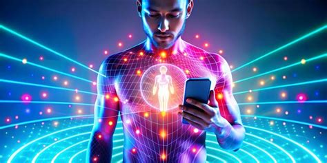 3d Glowing Digital Art Of A Diabetic Person Using An Insulin Pump With