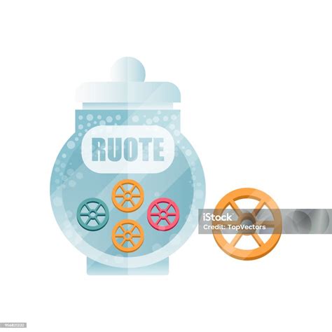 투명 한 유리 용기 뚜껑 및 이름 전통적인 이탈리아 요리 메뉴 음식 벡터 일러스트 레이 션에에서 Ruote 건조 파스타 건강한