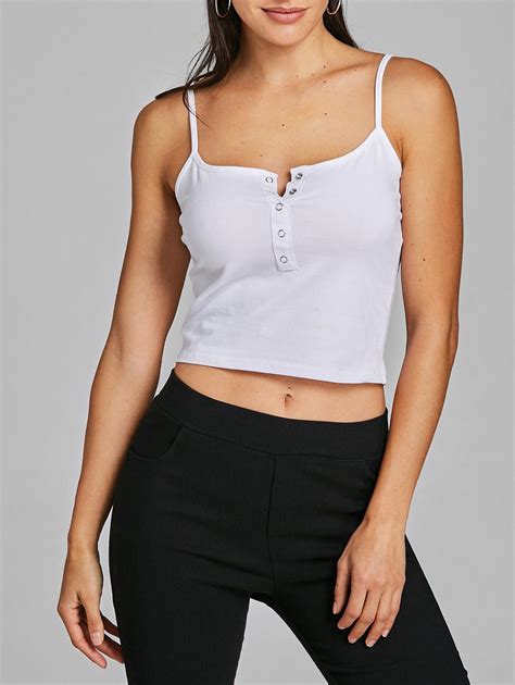 [42 Off] Snap Button Cropped Cami Tank Top Rosegal