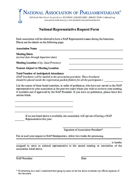 Fillable Online Nap Representative Request Form Associations Fax