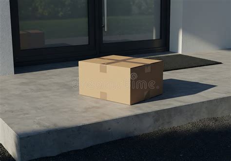 Mockup Cardboard Delivery Box Left On The Front Porch Of A House