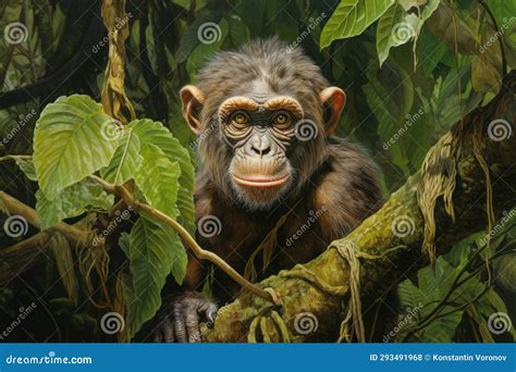 Proconsul Prehistoric Primate In Its Natural Lush And Forested