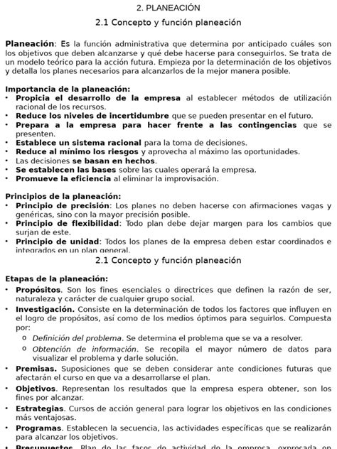 Importancia Y Tipos De Planeación Empresarial Pdf Planificación