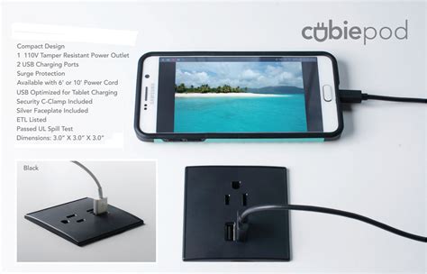 Brandstand CubiePod Mini Flush Mount Desk Power Strip USB Charging Hub