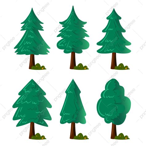 Gambar Set Ilustrasi Pohon Gaya Kartun Kartun Hari Natal Clipart