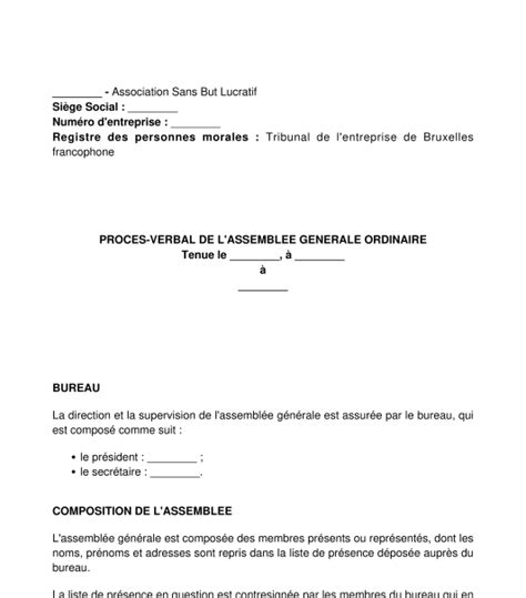 Procès Verbal d une Assemblée Générale d une Association sans But Lucratif