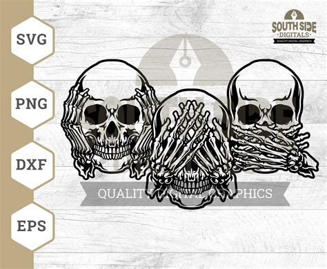 Hear See Speak No Evil Svg File Three Wise Skulls Svg Hear See Speak Svg Hear See Speak No