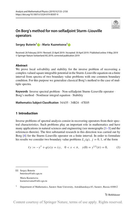 On Borgs Method For Non Selfadjoint Sturm Liouville Operators Request Pdf