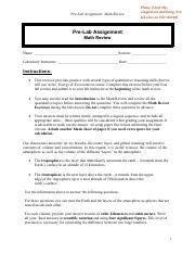 Pre Lab Assignment Pdf Pre Lab Assignment Math Review Please Finish This Assignment And Bring