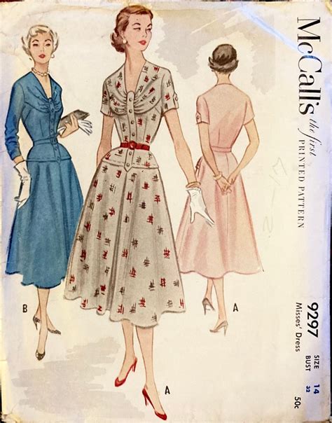 1950s Vintage Dress Sewing Pattern Mccalls 9297 Size 14 B32 Etsy