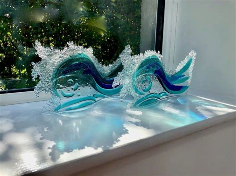 Fused Glass Ocean Wave Free Standing Fused Glass Waves Etsy Beach