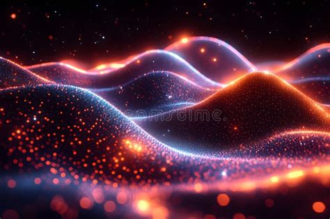 Abstract Digital Waves With Glowing Particles For Futuristic Design And Technology Backgrounds