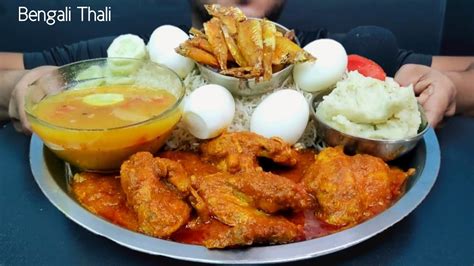Spicy Oily Chicken Curry Eating Boiled Eggs Alu Chokha Dal Eating