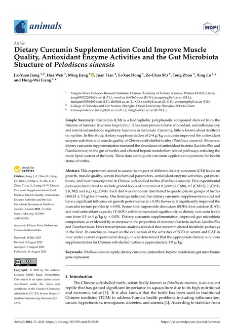 Pdf Dietary Curcumin Supplementation Could Improve Muscle Quality Antioxidant Enzyme