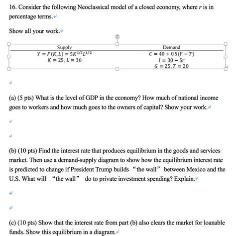 Solved 16 Consider The Following Neoclassical Model Of A