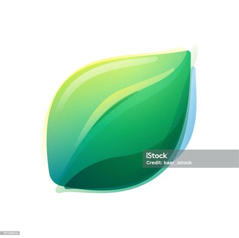 녹색 잎 에코 로고입니다 3d 사실적인 아이콘입니다 수채화 스타일의 환경 친화적 인 숲 레이블입니다 0명에 대한 스톡 벡터 아트