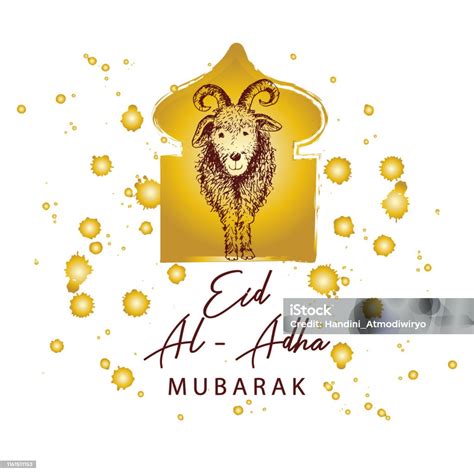 Muslimischer Feiertag Eid Aladha Grußkarte Mit Ziege Stock Vektor Art