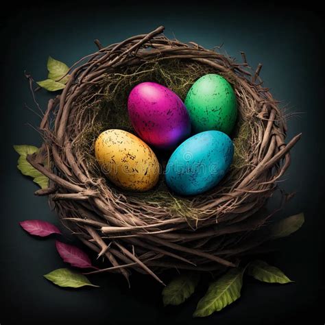 Nest With Multi Colored Eggs Easter Design Stock Illustration