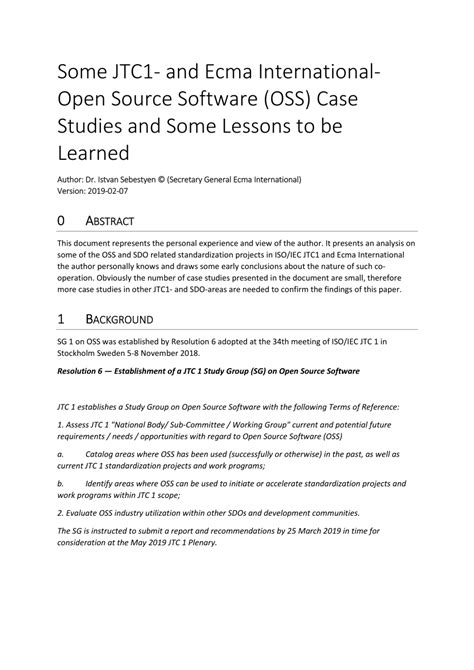 Pdf Some Jtc And Ecma International Open Source Software Oss Case