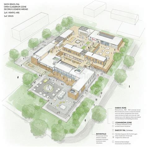An Architectural Rendering Of An Open Classroom Zone Shows A Stock Illustration Illustration