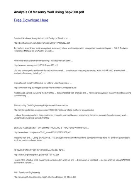Pdf Analysis Of Masonry Wall Using Sap2000 Manual For Sap2000 Etabs