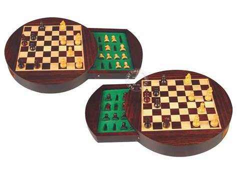 Travel Magnetic Chess Set 9 Round Shape With Drawer Rosewoodmaple