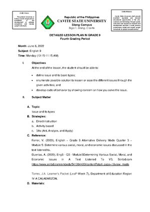 Lesson PLAN AP 7 My Asignment BANGHAY ARALIN SA ARALING