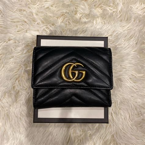 Gucci 古馳 ‎marmont 雙g 三折短夾 黑 零錢包 短夾｜popchill 拍拍圈