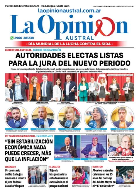 Diario La Opinión Austral tapa edición impresa del viernes de diciembre de Río Gallegos