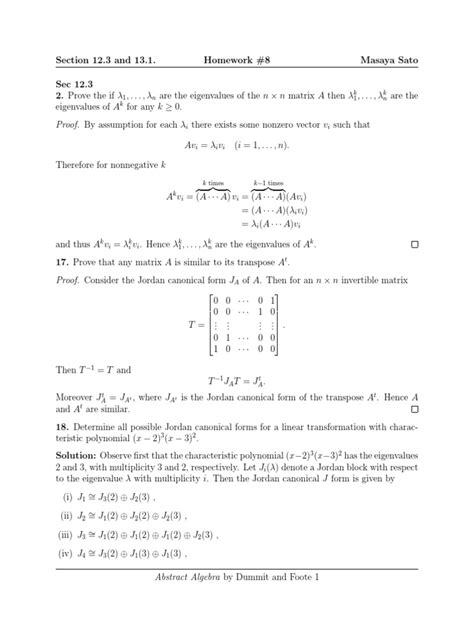 Homework 8 Sec 123 And 131 Download Free Pdf Matrix Mathematics Eigenvalues And