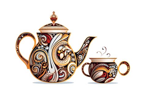 Premium Vector Hand Drawn Attractive And Luxury Tea Pot And Cup Design
