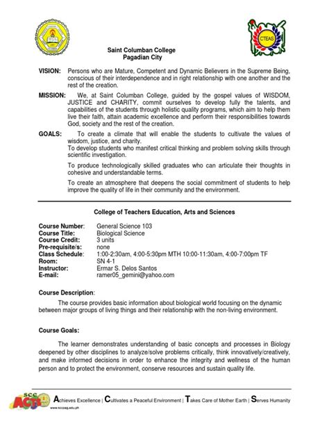 Syllabus Biological Sciences Pdf Genetics Ecology
