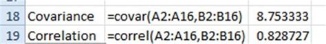 using excel for correlation covariance and anova