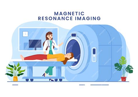 의료 검사 및 Ct 스캔 디자인에 의사와 Mri 또는 자기 공명 영상 그림 프리미엄 벡터