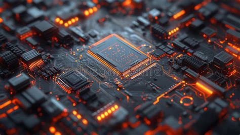 Illuminated Central Processing Unit On Circuit Board Stock Illustration