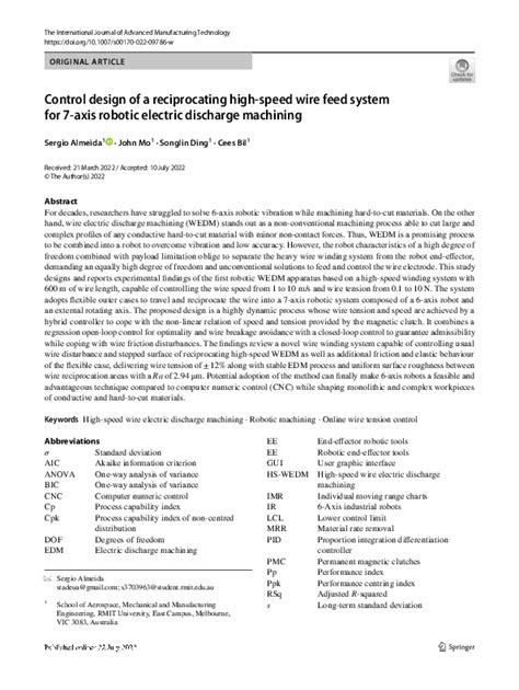 Pdf Control Design Of A Reciprocating High Speed Wire Feed System For