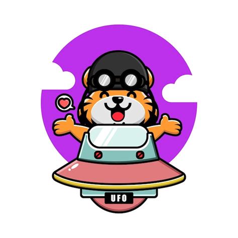 우주선 Ufo에 귀여운 호랑이 프리미엄 벡터