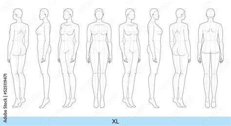 Set Of Xl Women Fashion Template 9 Nine Head Size Croquis Plus Size