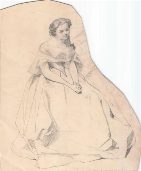 Art Ancien Joli Dessin Portrait D Une Femme En Costume Ancien Robe Eur