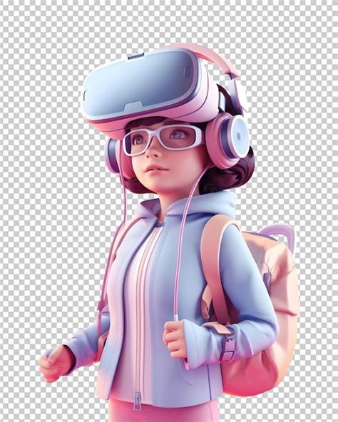 Premium PSD 3d Girl Experiencing Virtual Reality Through Headset Or