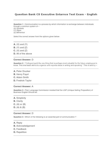 Question Bank Cs Executive Entarnce Test Exam English Pdf