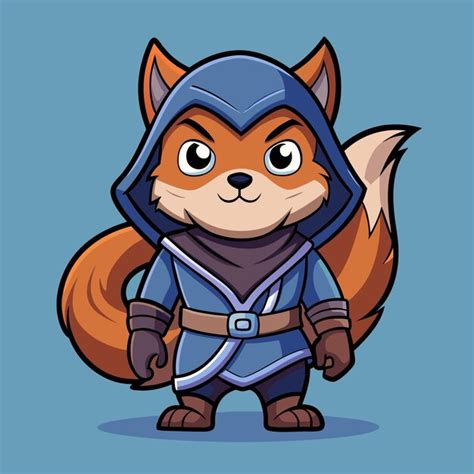 Cute Squirrel Assassin In Hooded Suit Cartoon Vector Illustration