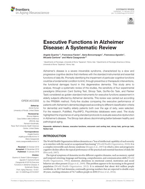 PDF Executive Functions In Alzheimer Disease A Systematic Review