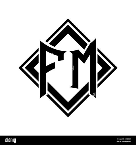 Fm Letter Logo With Abstract Shield Shape With Square Black Outline On