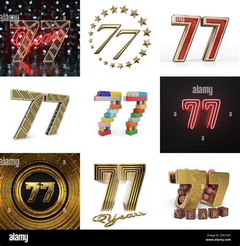 Set Of Seventy Seven Year Birthday Number 77 Graphic Design Element