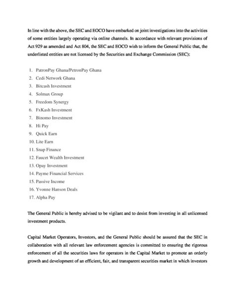 Sec Eoco Caution Public Against 17 Unlicensed Firms