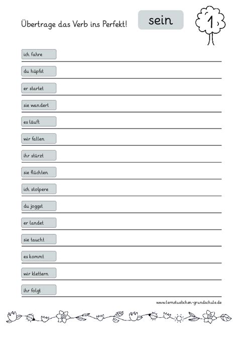 Verben im Perfekt mit sein pdf Lernstübchen